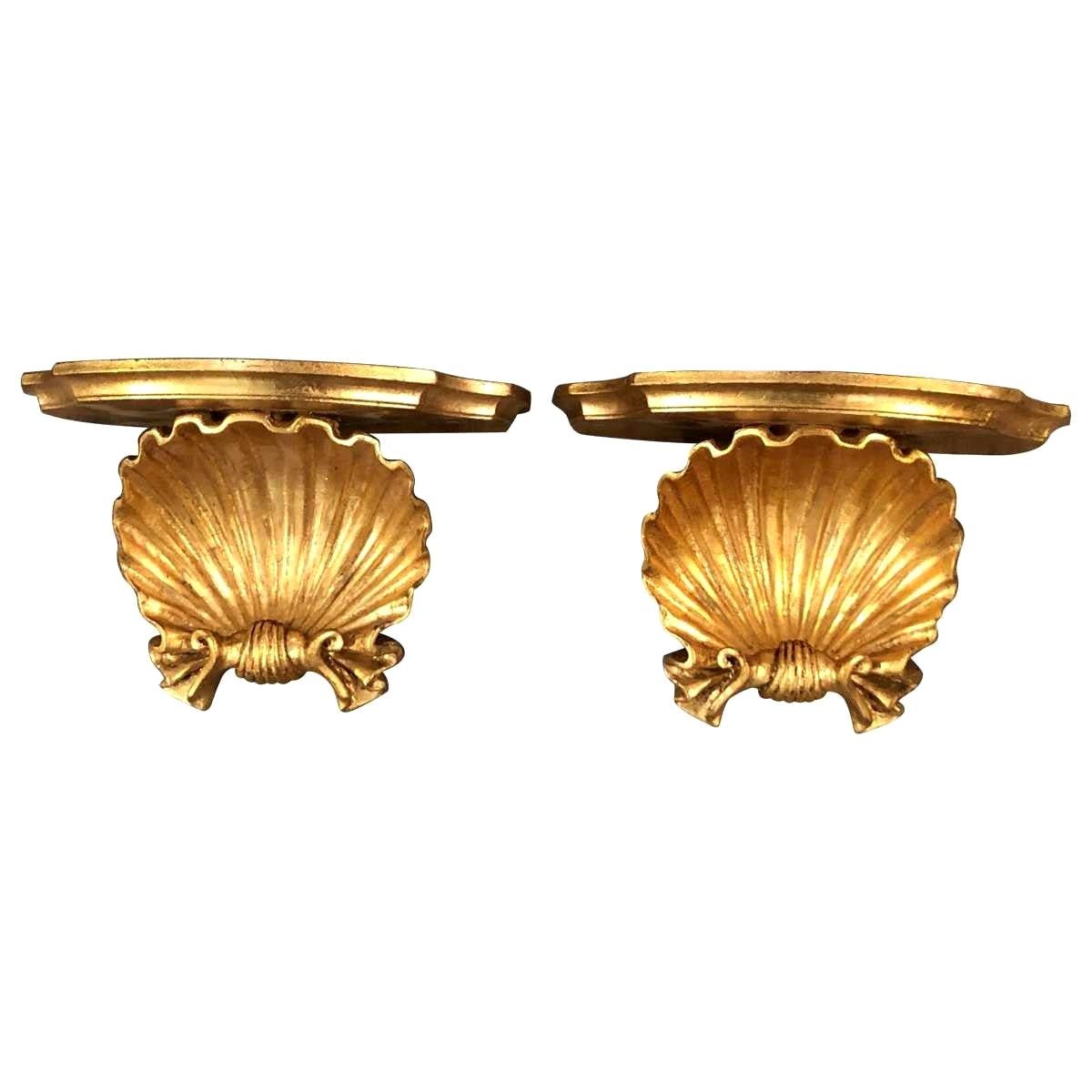 Pair of Gilded Wood Georgian Style Carved Shell Brackets at 1stDibs