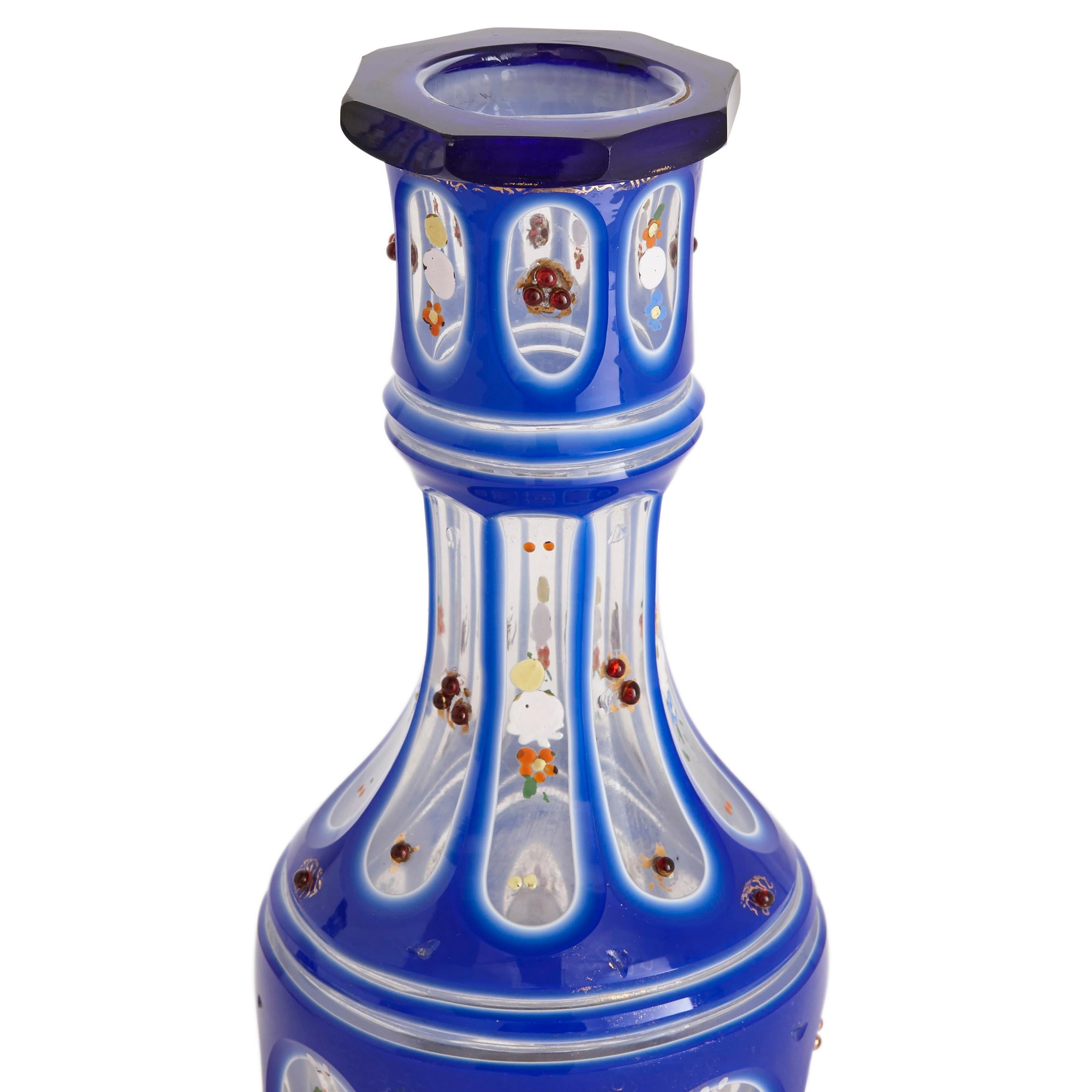 Pair of Gilt and Enamelled Blue Overlay Clear Cut Glass Huqqa Bases For ...