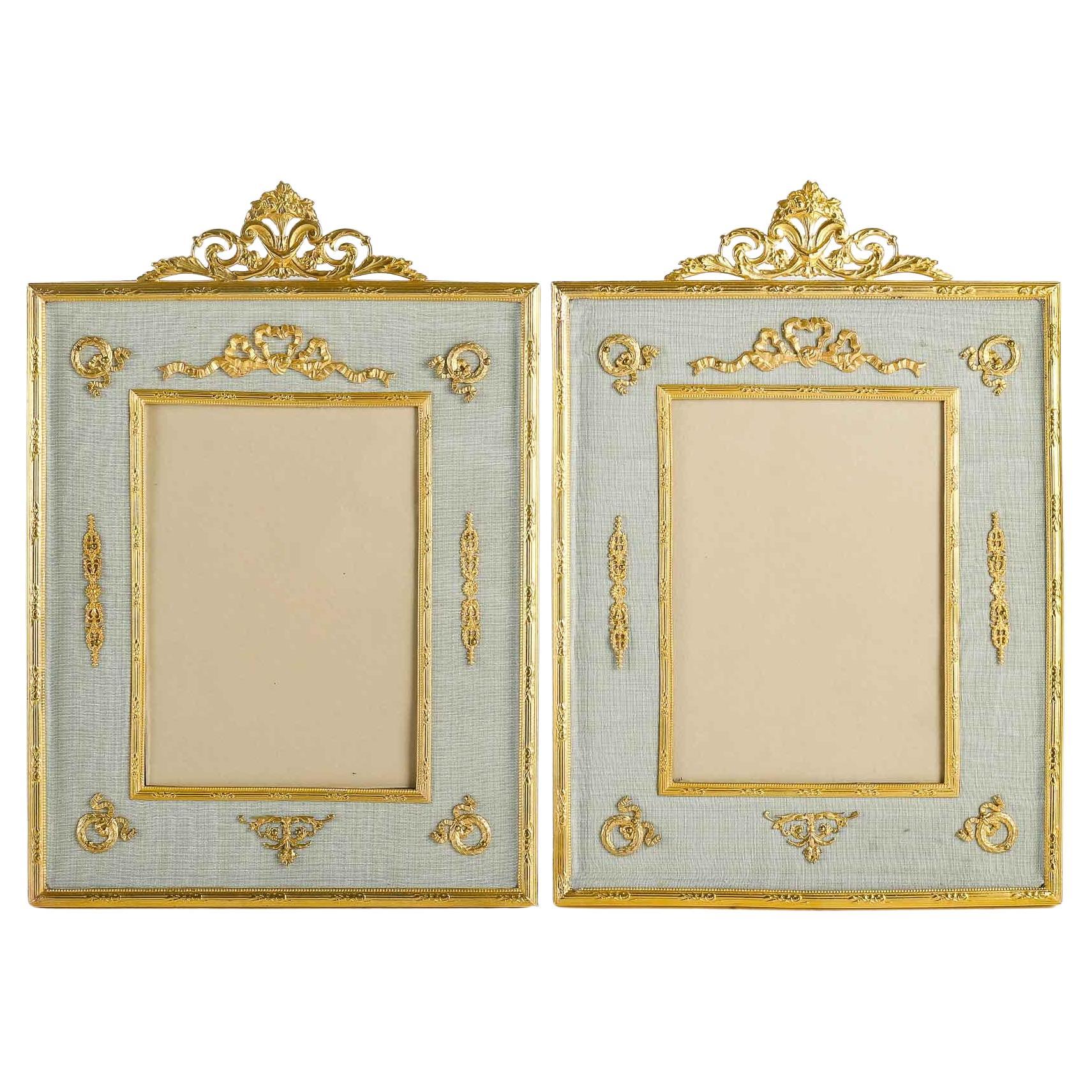 Pair of Photo Frames in Gilt Bronze and Fabric, 19th Century, Louis XVI ...