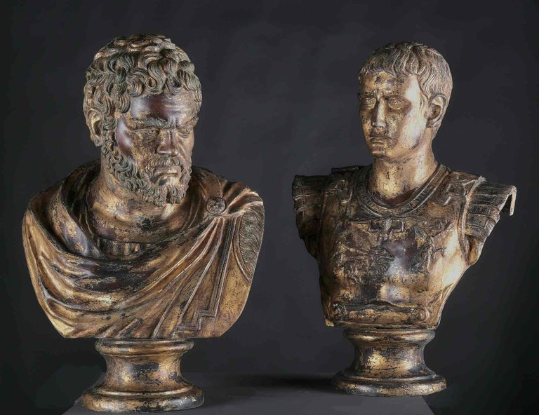 Pair of Gilt Bronze Busts of Caesar and Anthony, Naples, Late 19th ...