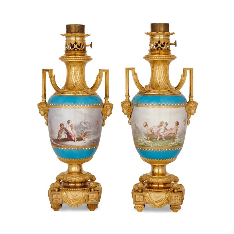 Pair of Gilt-Bronze Mounted Sèvres Porcelain Lamp Bases by Picard For ...