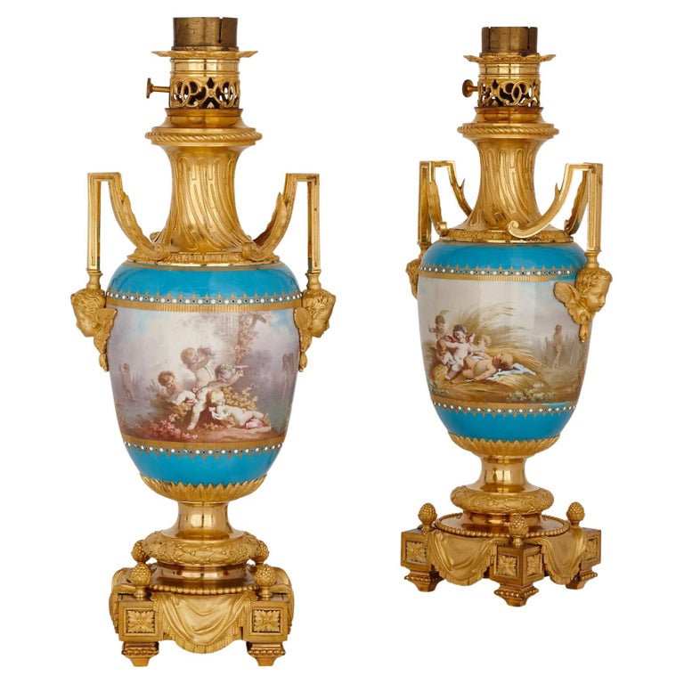 Pair of Gilt-Bronze Mounted Sèvres Porcelain Lamp Bases by Picard For ...