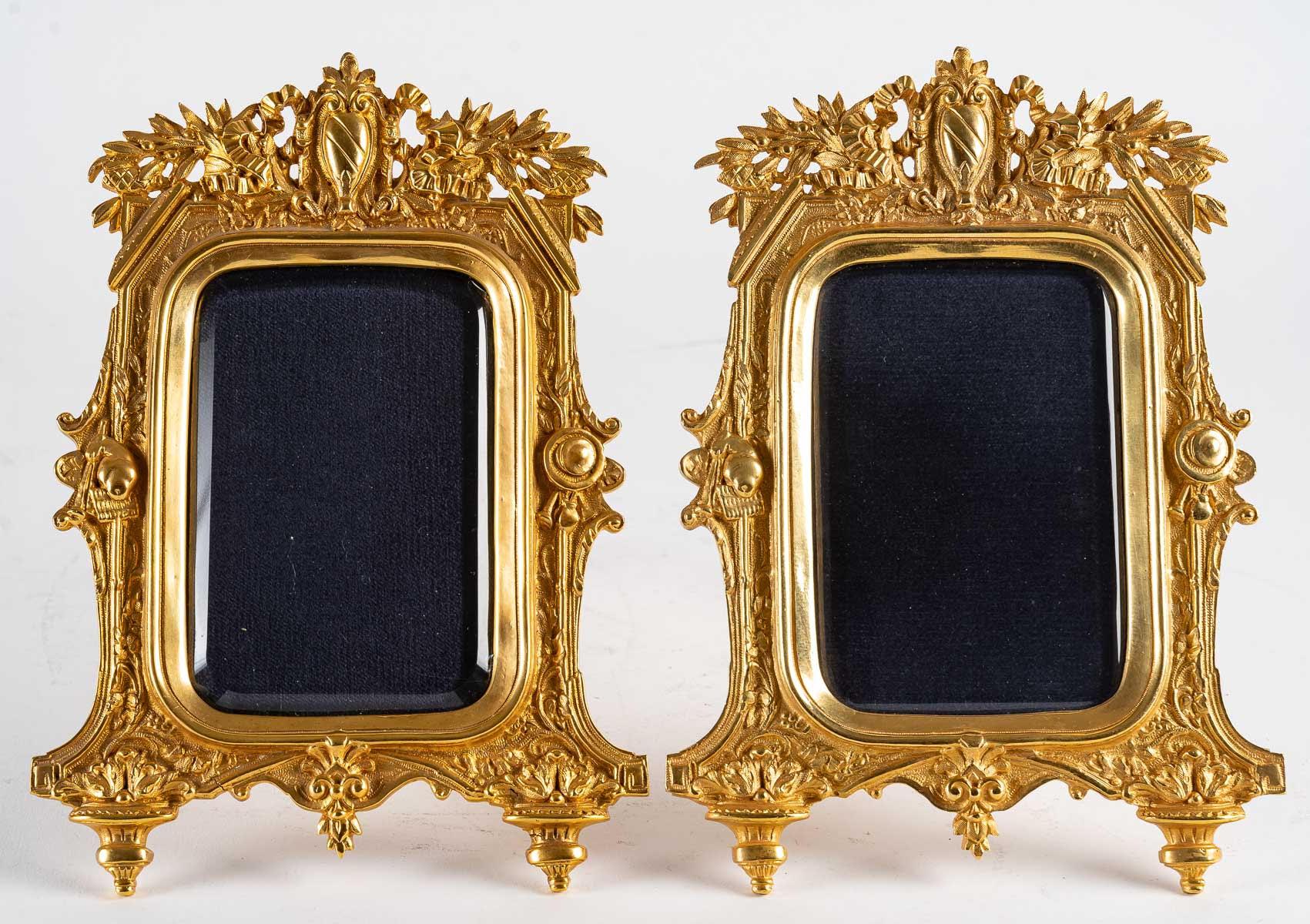 Pair of Gilt Bronze Photo Frames and Mirror, Napoleon III Period at ...