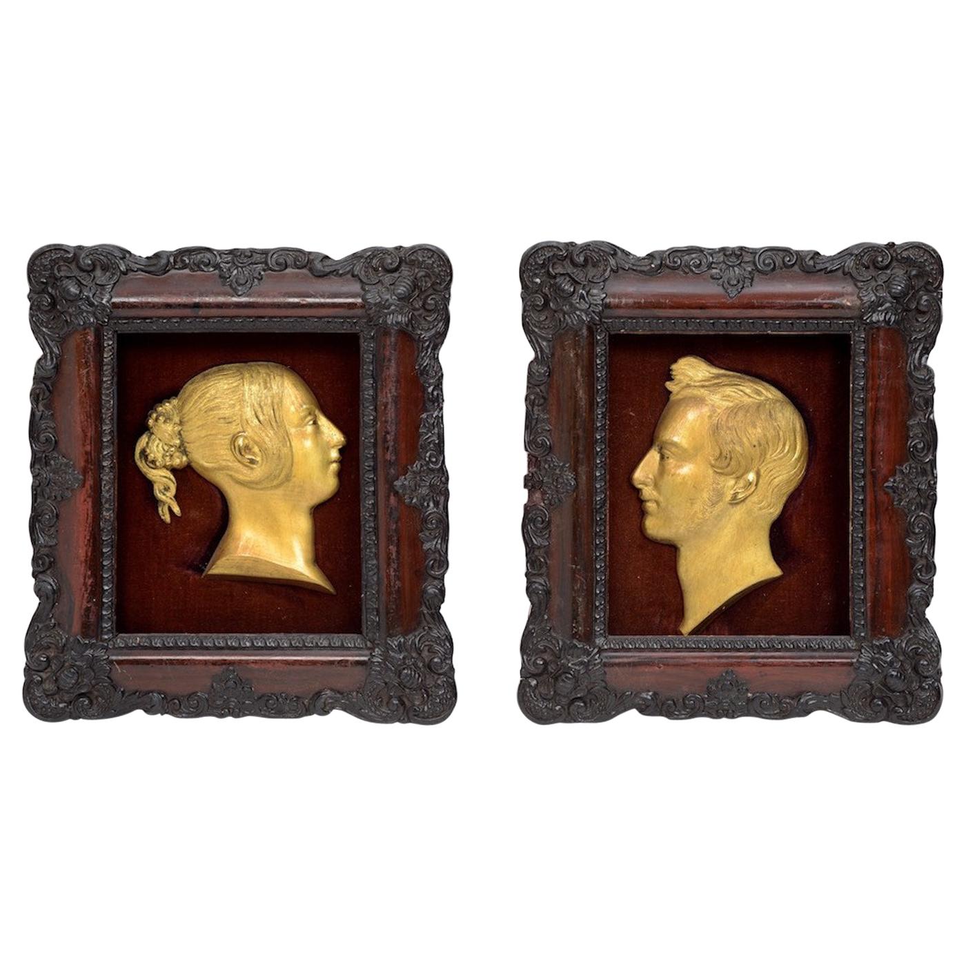 Pair of Gilt-Bronze Profile Portraits of Queen Victoria and Prince ...