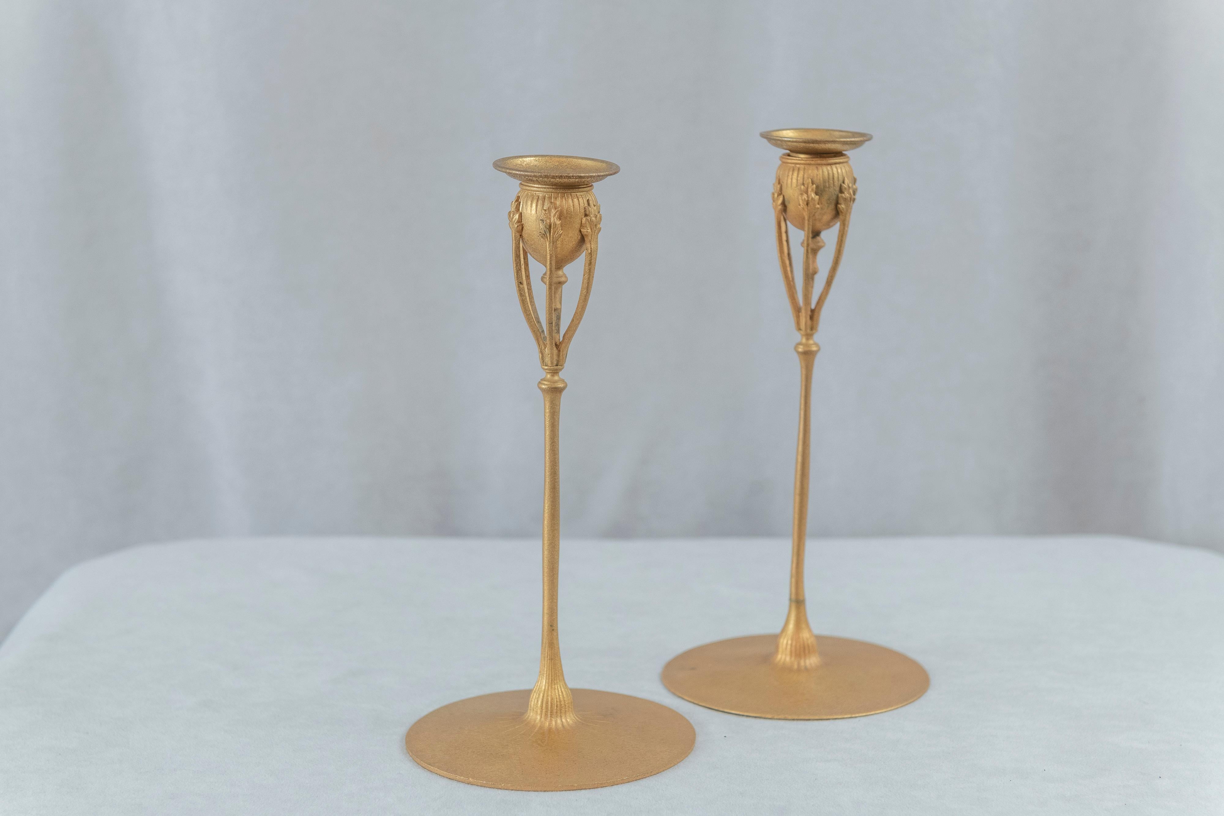 Pair of Gilt Bronze Tiffany Candlesticks, Ca. 1905, Original Condition ...