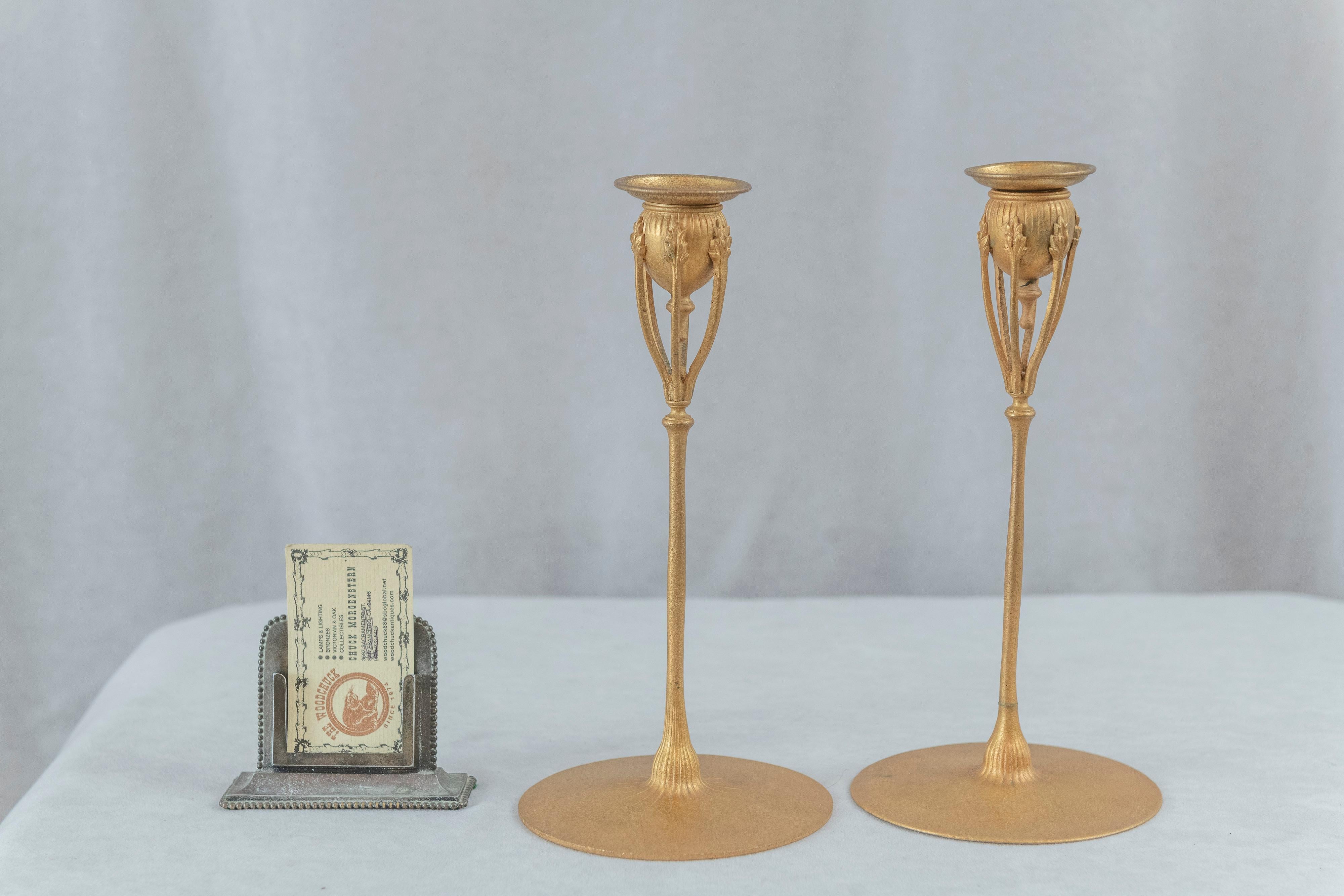 Pair of Gilt Bronze Tiffany Candlesticks, Ca. 1905, Original Condition ...