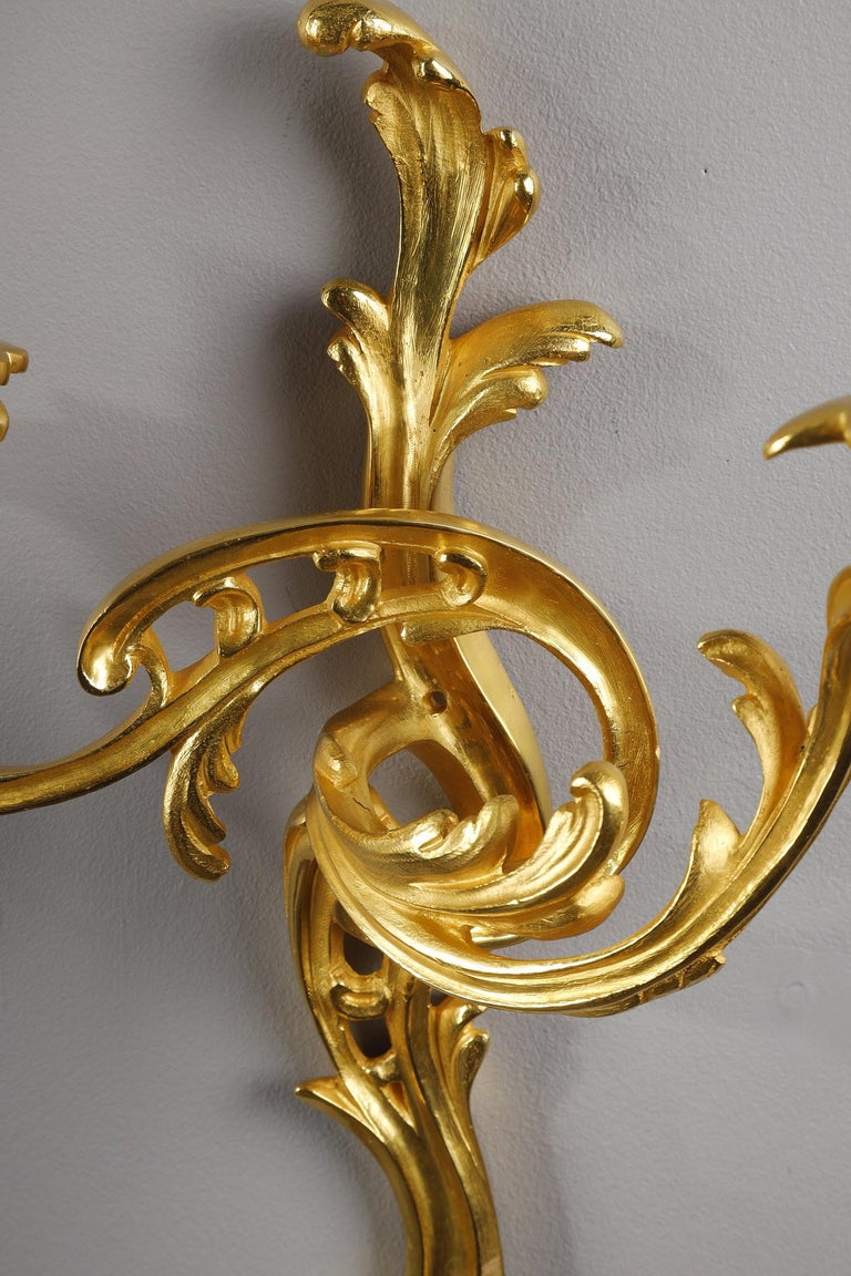 Pair of Gilt Bronze Wall Candlesticks in Rocaille Style at 1stDibs