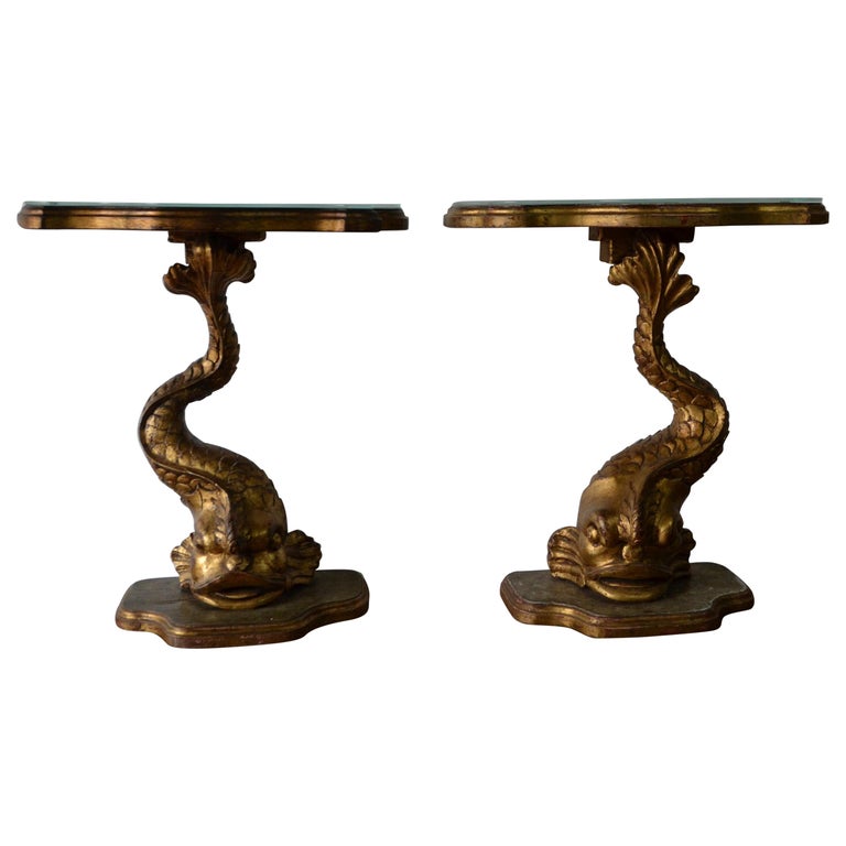 Pair of Gilt Finished Sea-Creature End Tables, Carved Wood For Sale at ...