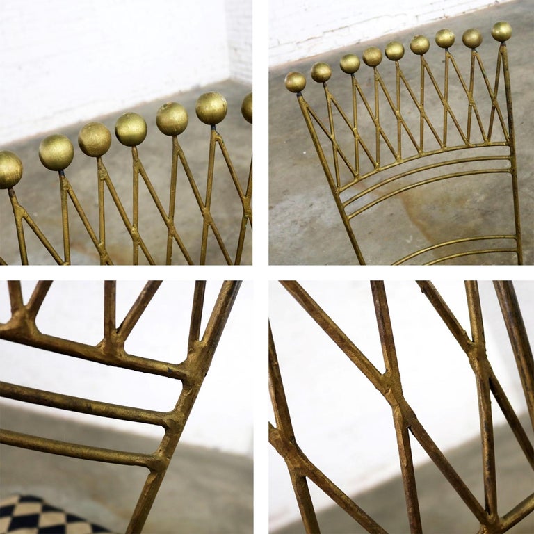 Pair of Gilt Iron Chairs Crown or Harlequin Style Ball Finials Art Deco ...