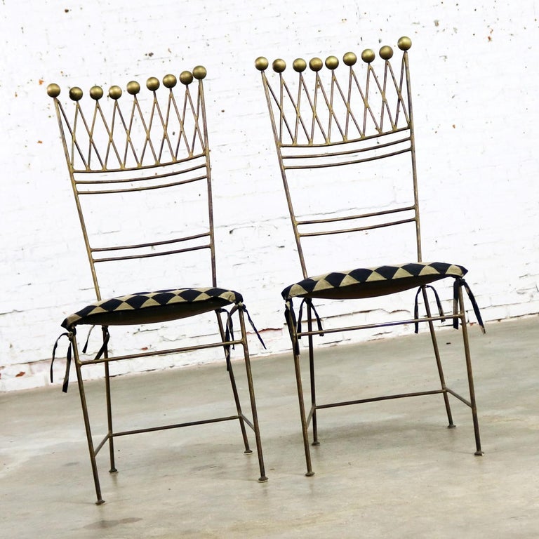 Pair of Gilt Iron Chairs Crown or Harlequin Style Ball Finials Art Deco ...
