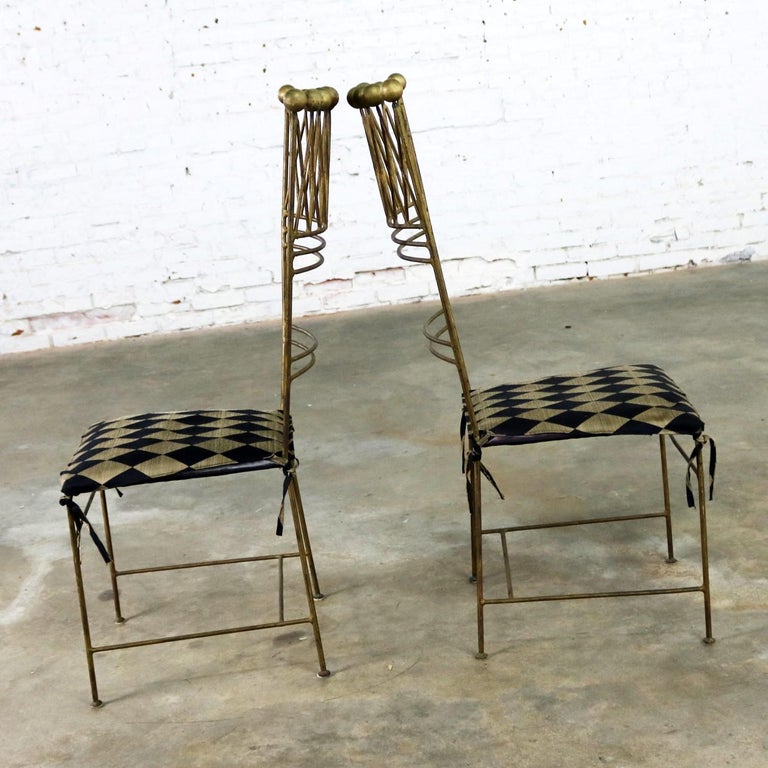Pair of Gilt Iron Chairs Crown or Harlequin Style Ball Finials Art Deco ...
