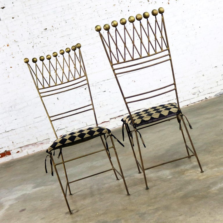 Pair of Gilt Iron Chairs Crown or Harlequin Style Ball Finials Art Deco ...