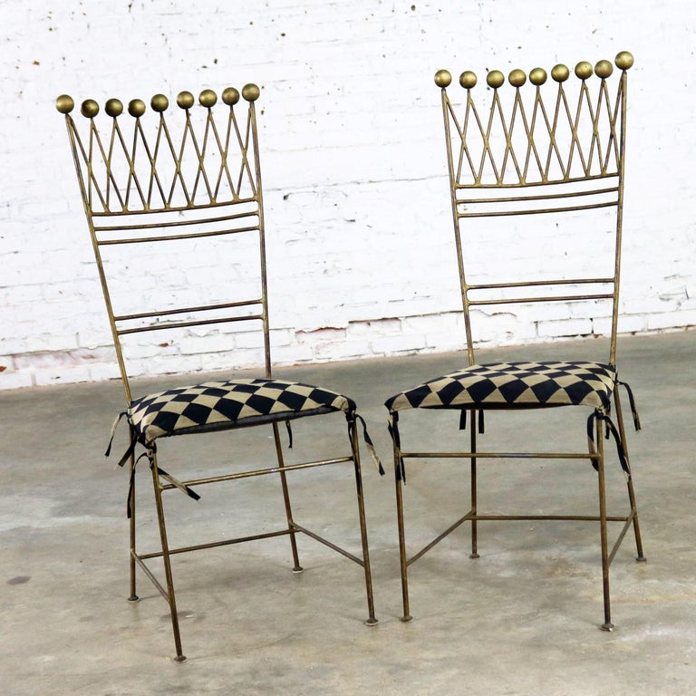 Pair of Gilt Iron Chairs Crown or Harlequin Style Ball Finials Art Deco ...