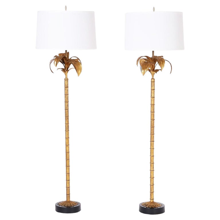 Pair of Gilt Metal Palm Tree Floor Lamps For Sale at 1stDibs