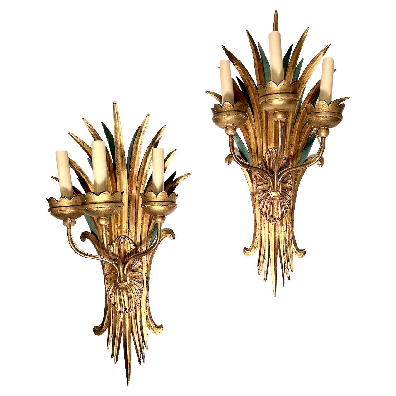 Pair of Wheat Gilt Metal Sconces For Sale at 1stDibs