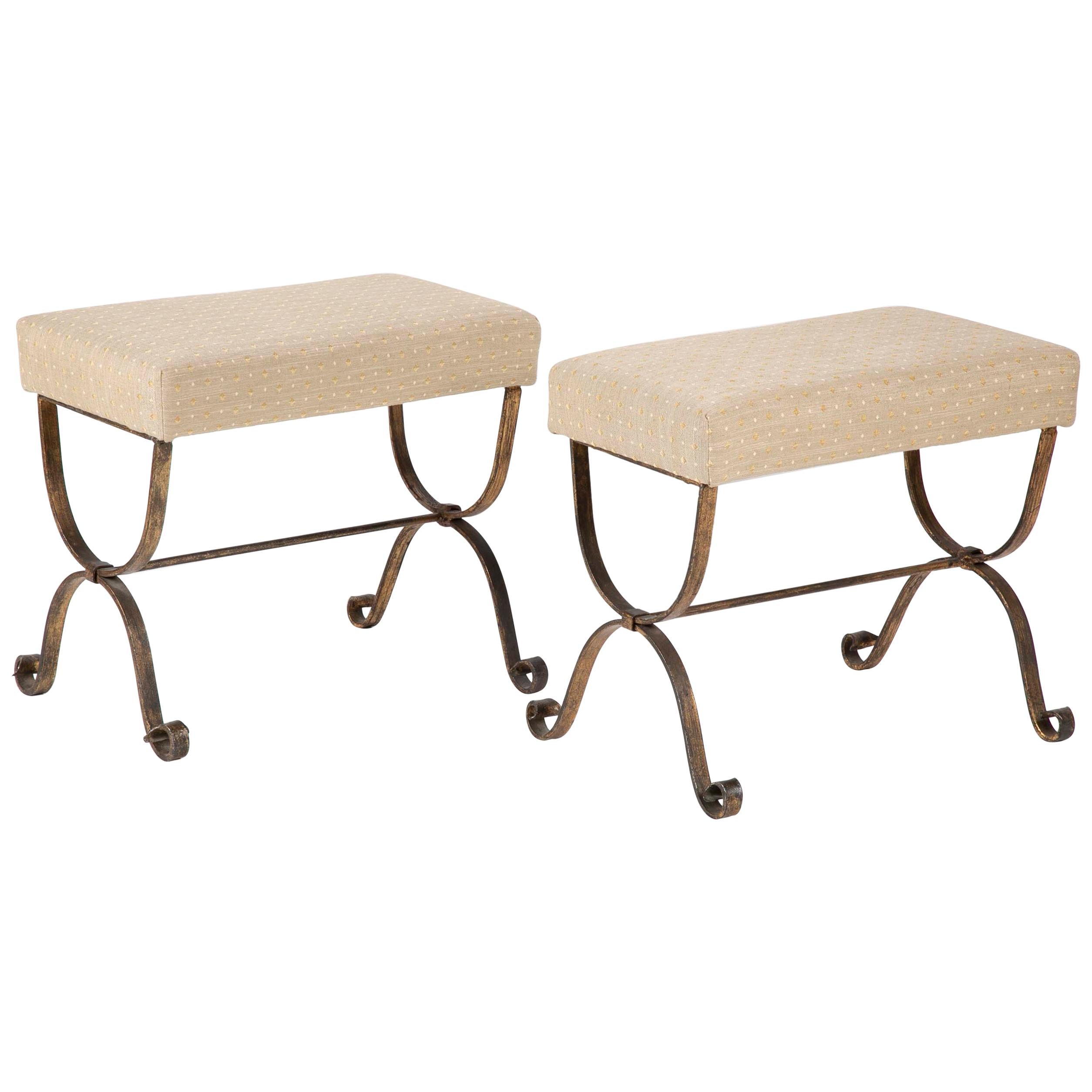 Pair of Gilt Wrought Iron Stools at 1stDibs