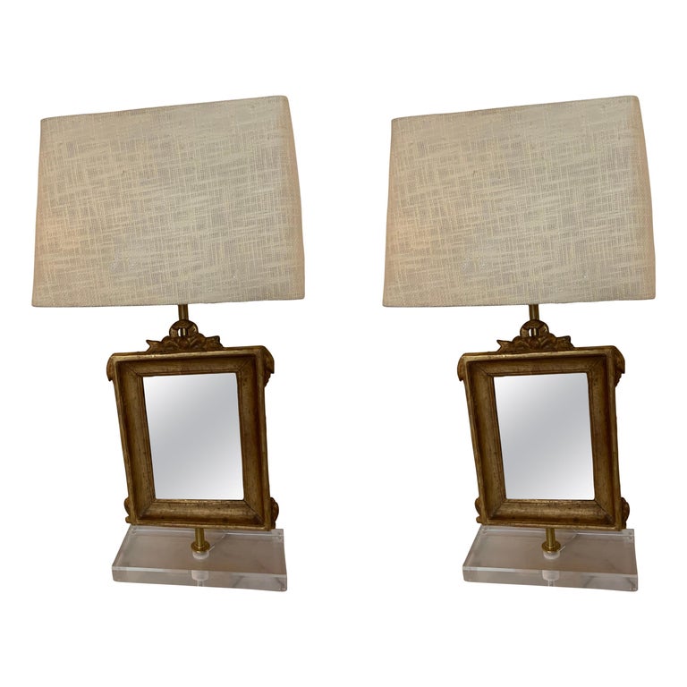 Pair of Giltwood 19th C. Mirrors, Mounted as Lamps on Acrylic Bases For ...
