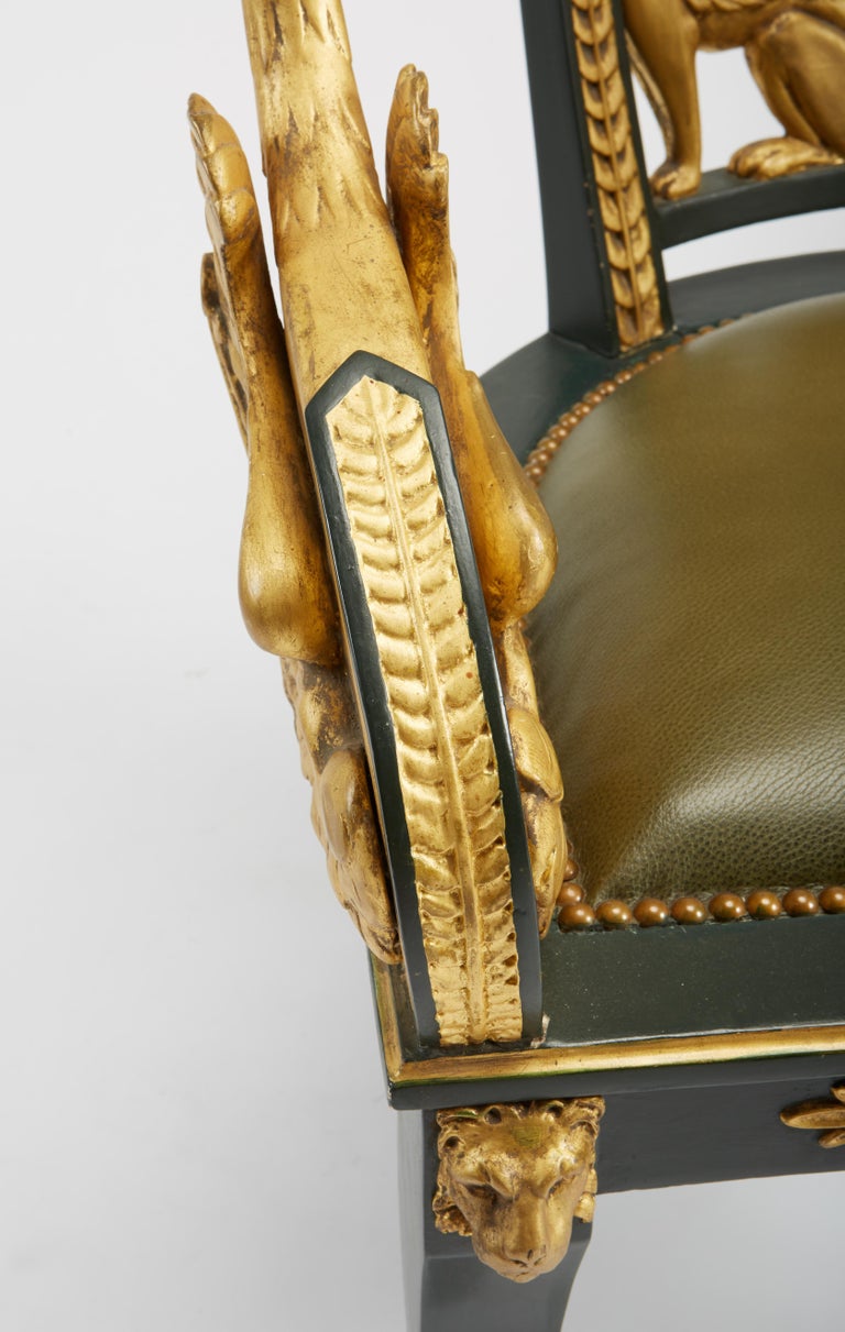 Pair of Giltwood and Green Imperial Roman Style Tub Chairs with Greek ...
