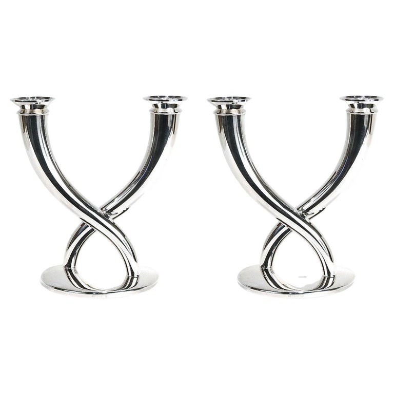 Pair of Gio Ponti Christofle Deco 2-Light Silver Plated Candelabra ...