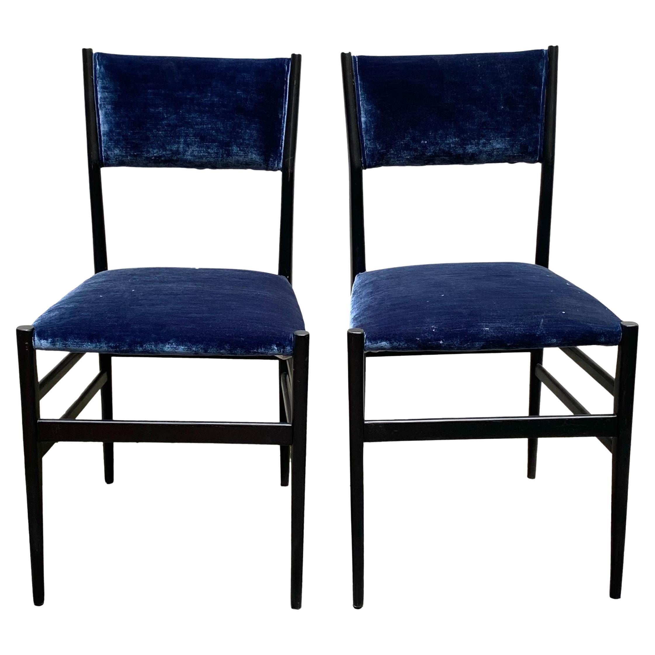 1950s Italian Pair of Blue Velvet Lounge Chairs Restored and ...