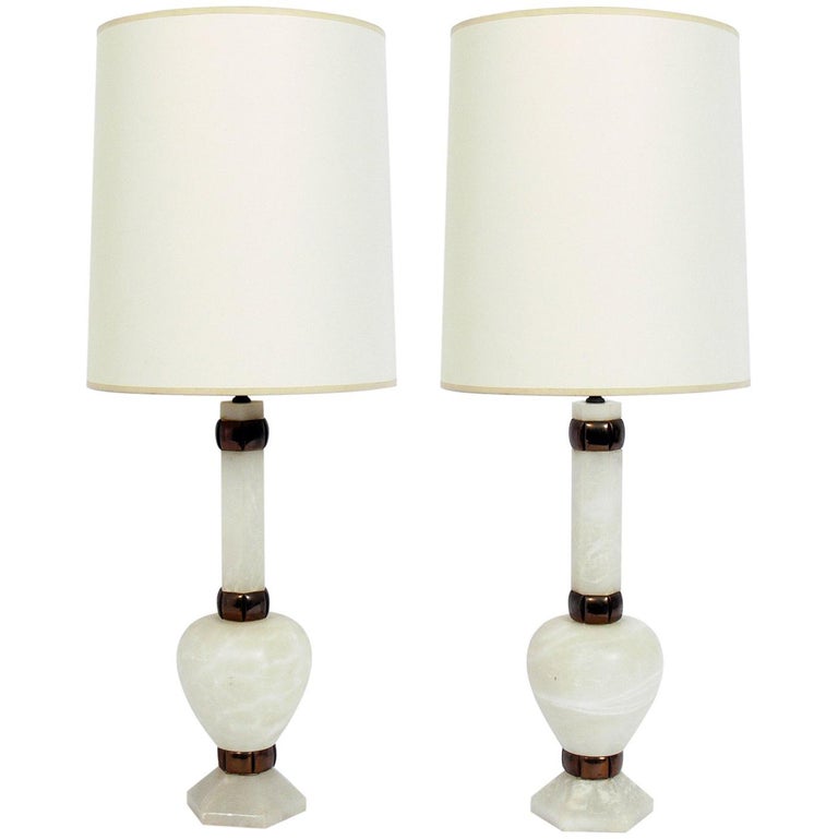Pair of Glamorous Alabaster and Brass Lamps For Sale at 1stdibs