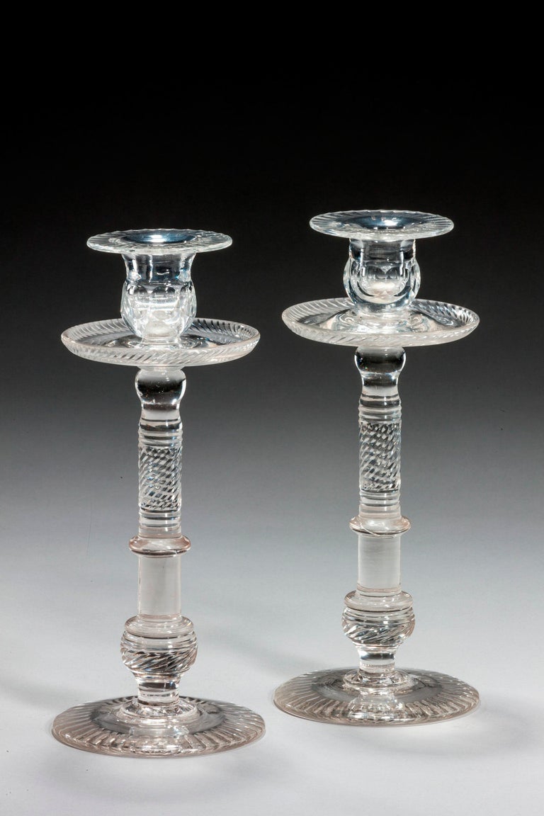 Pair of Glass Candlesticks For Sale at 1stDibs
