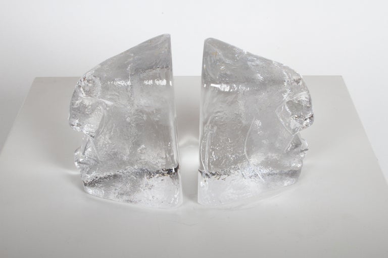 Pair of Glass Face Bookends or Sculptures by Erik Höglund, Sweden ...
