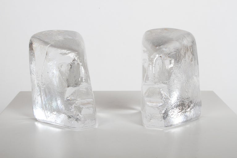 Pair of Glass Face Bookends or Sculptures by Erik Höglund, Sweden ...