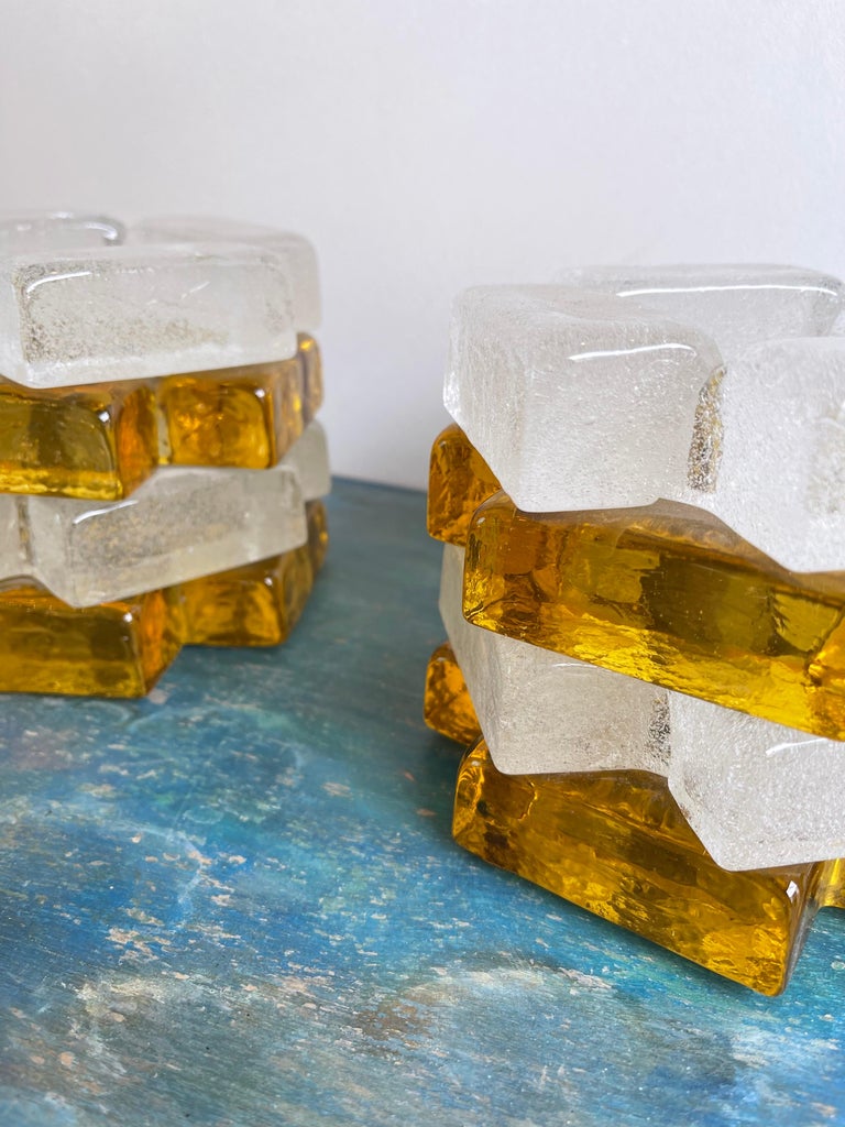 Pair of Glass Ice Lamps by Poliarte, Italy, 1970s For Sale at 1stDibs