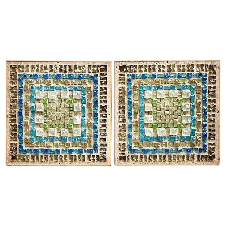Pair of Glass Inlay Brutalist Wall Fixtures, 1950s For Sale at 1stDibs