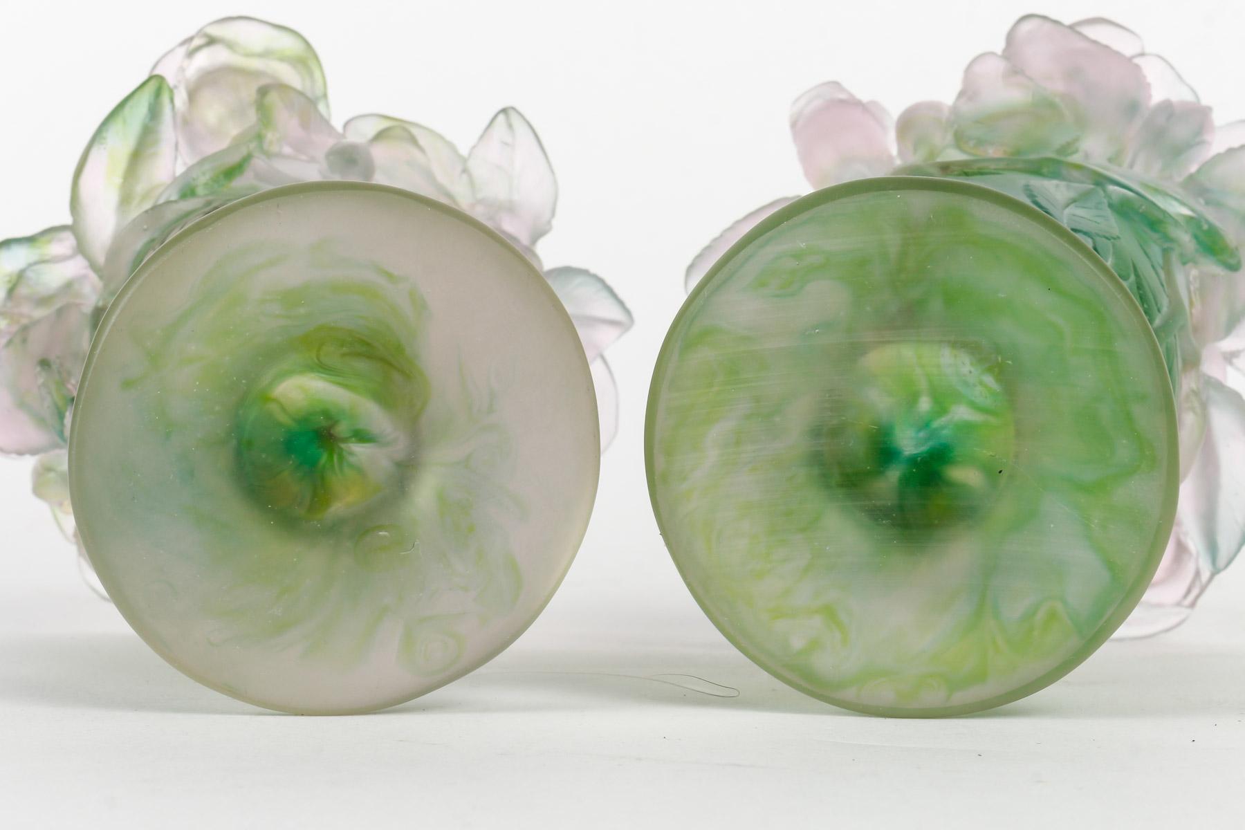 Pair of Glass Leg Vases by Daum France For Sale at 1stDibs