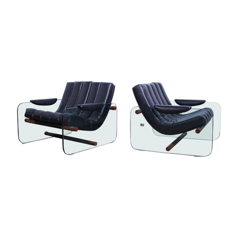 Pair of Glass Mirox Lounge Chairs at 1stDibs
