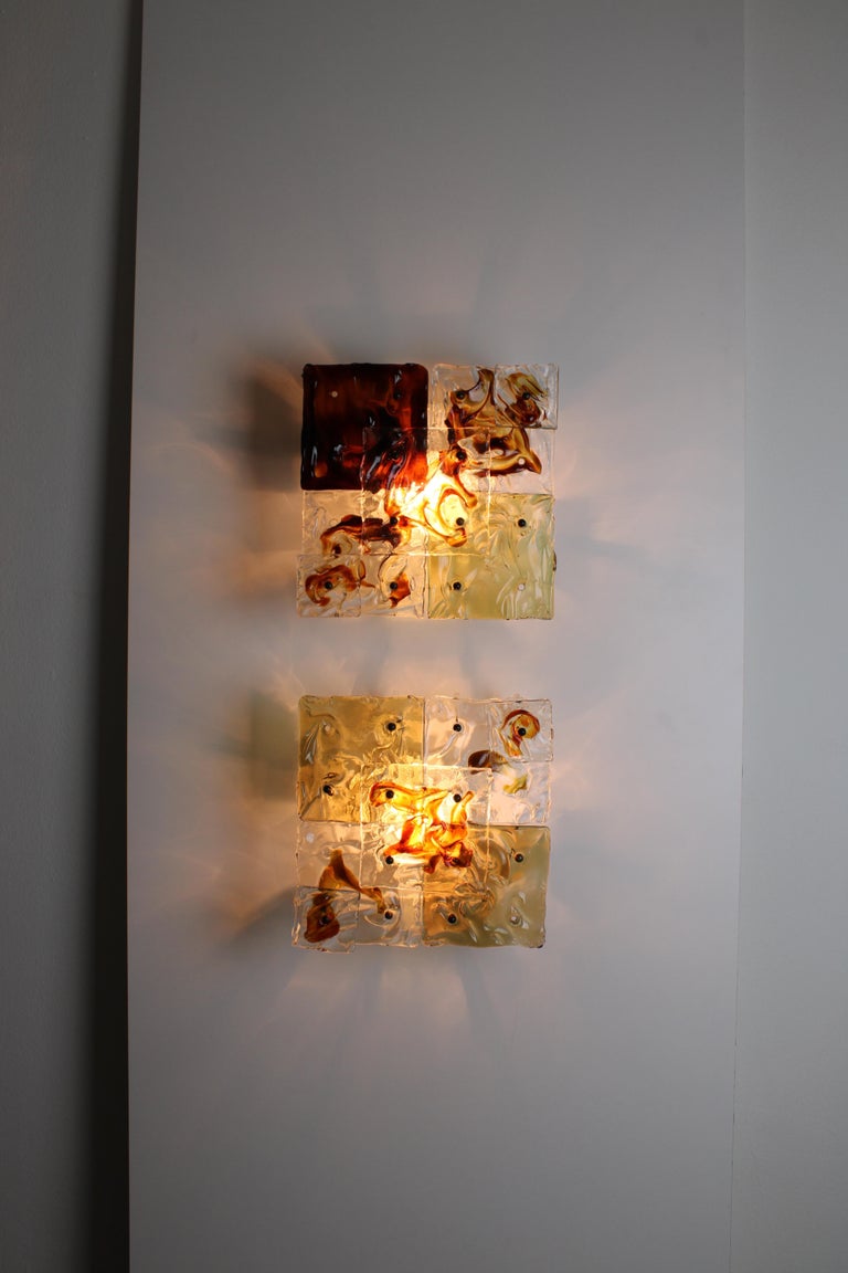 Pair of glass Patchwork wall lamps by Toni Zuccheri for Venini For Sale ...