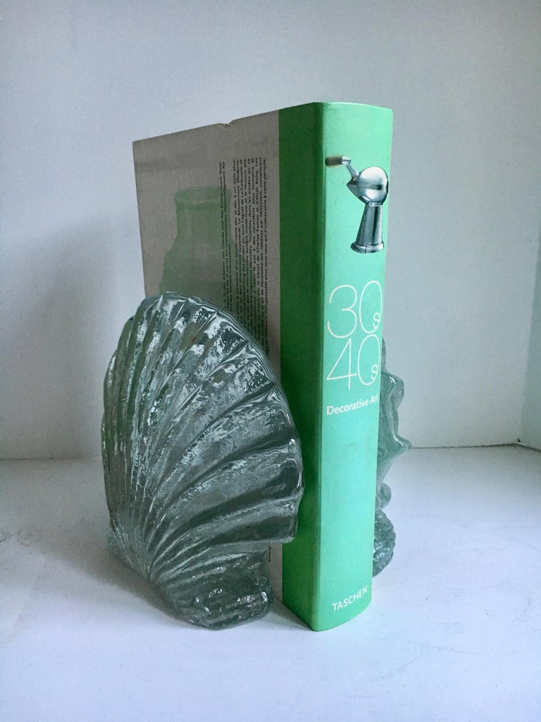Pair of Glass Shell Blenko Bookends at 1stDibs