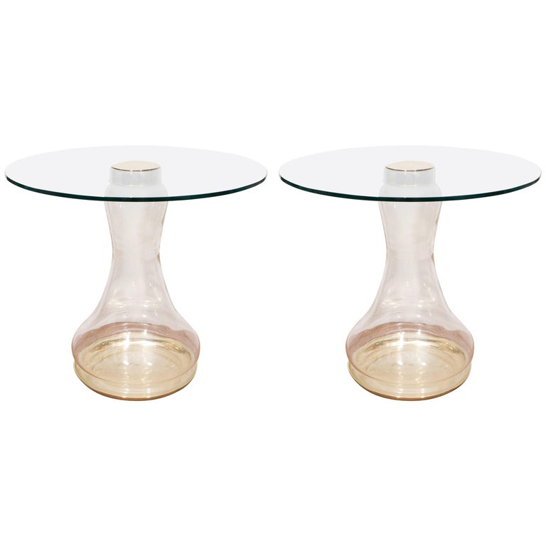 Pair of Glass, Urn Form Base Tables For Sale at 1stDibs