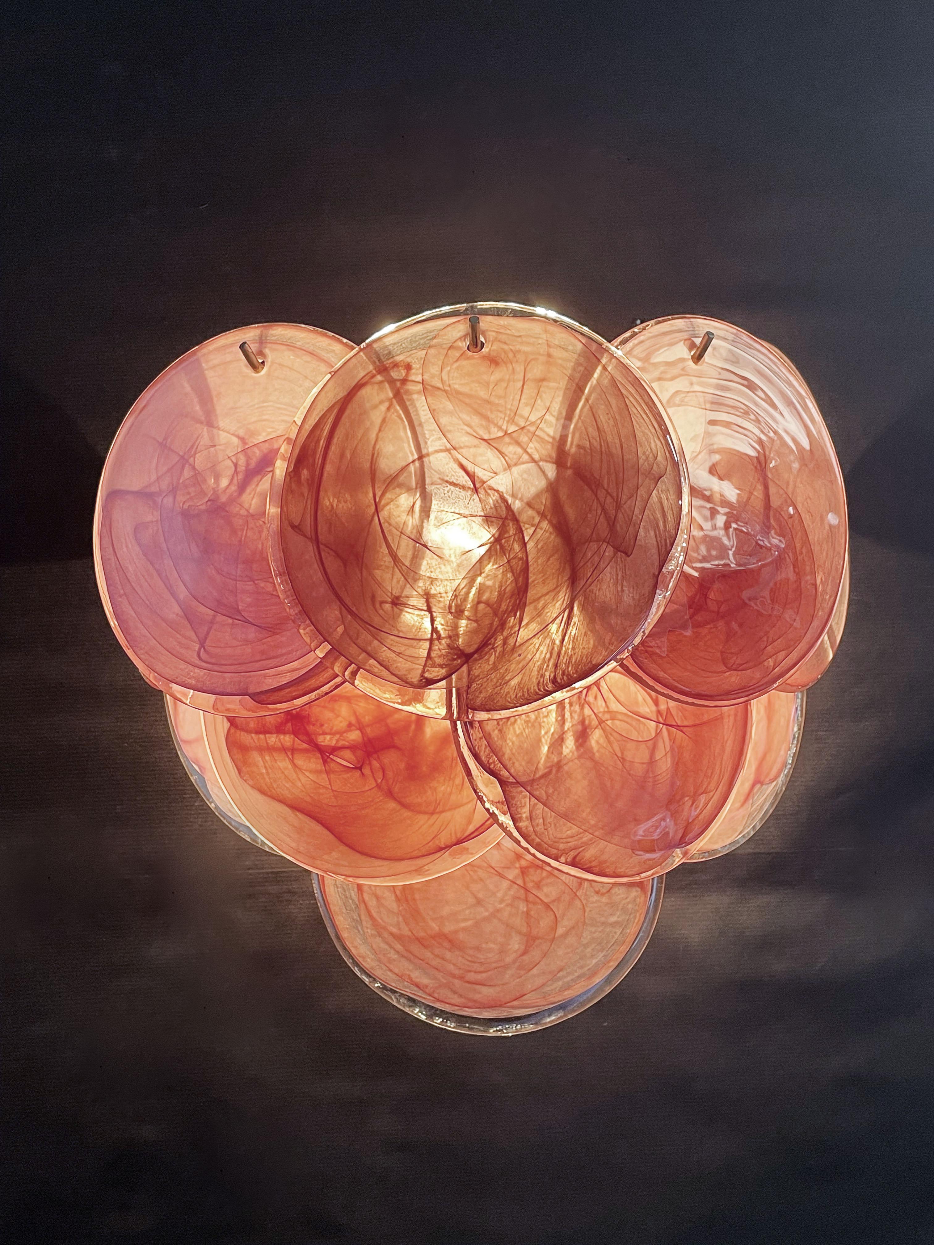 Pair of Glass Wall Sconces, 10 Iridescent Alabaster Pink Discs at 1stDibs