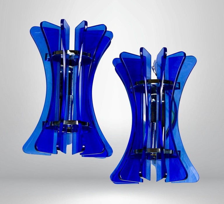Pair of Glass Wall Sconces in Colour Deep Blue Veca Italy 1960s For ...