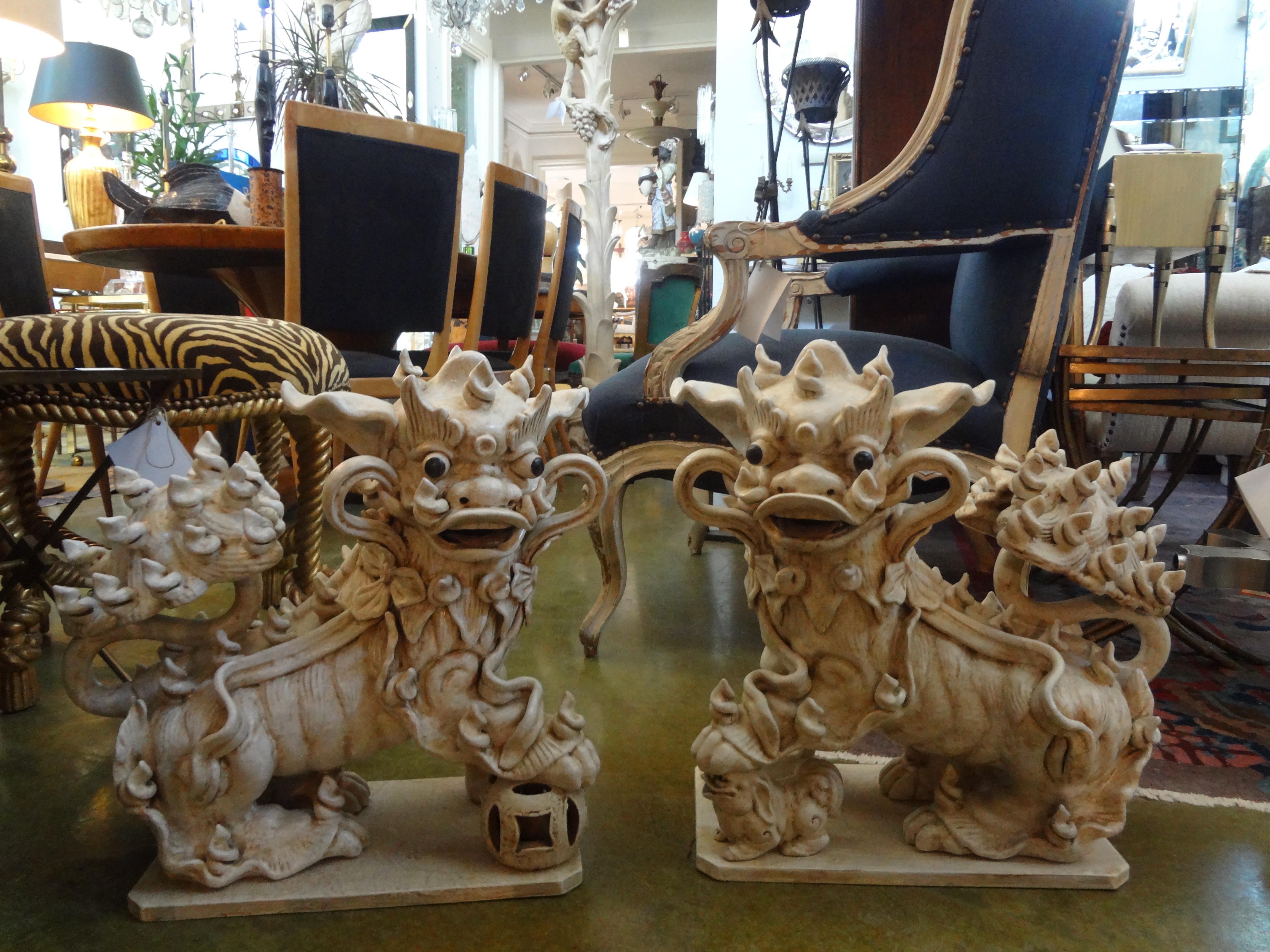 Pair of Glazed Ceramic Foo Dogs at 1stDibs
