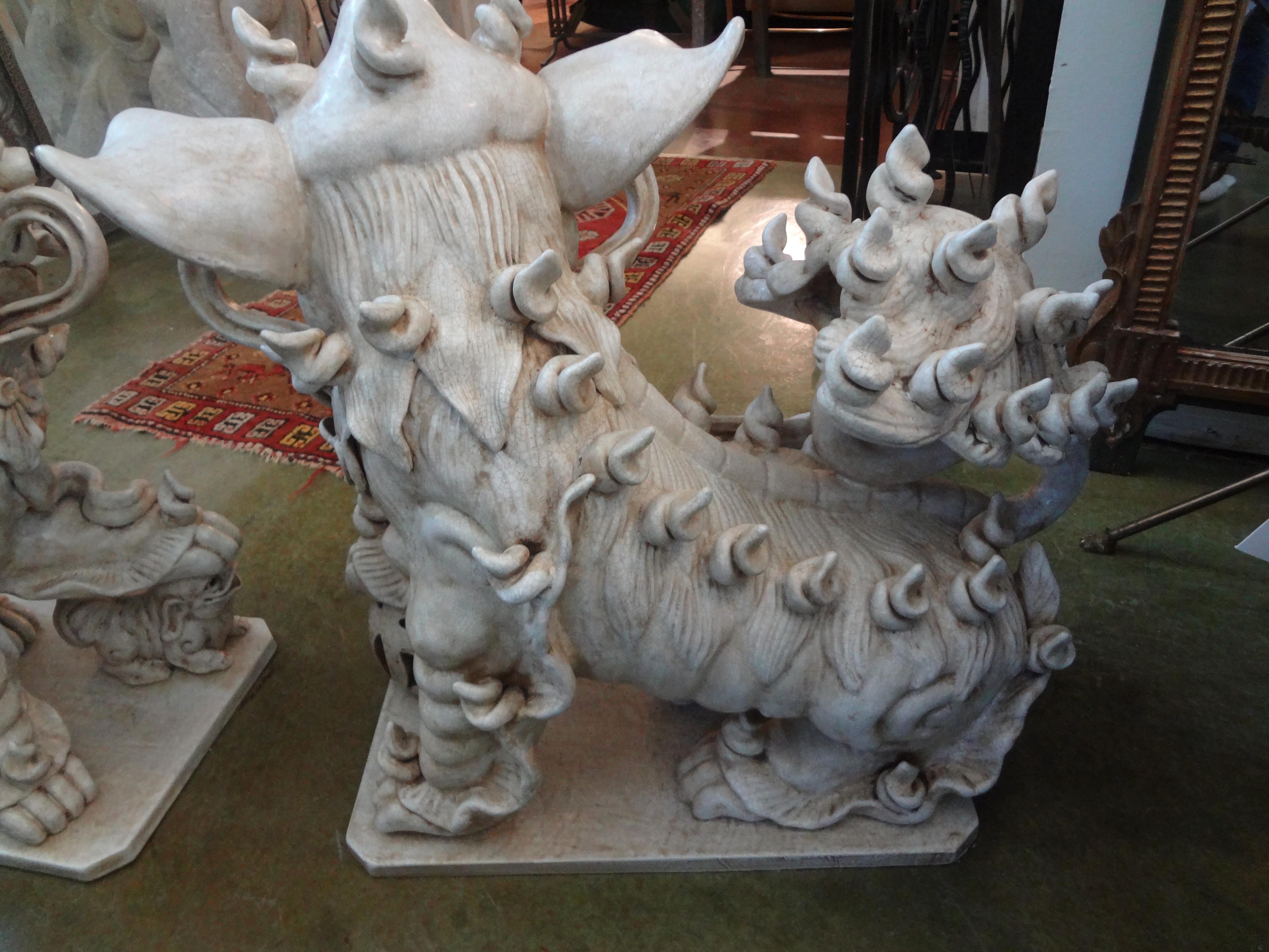 Pair of Glazed Ceramic Foo Dogs at 1stDibs