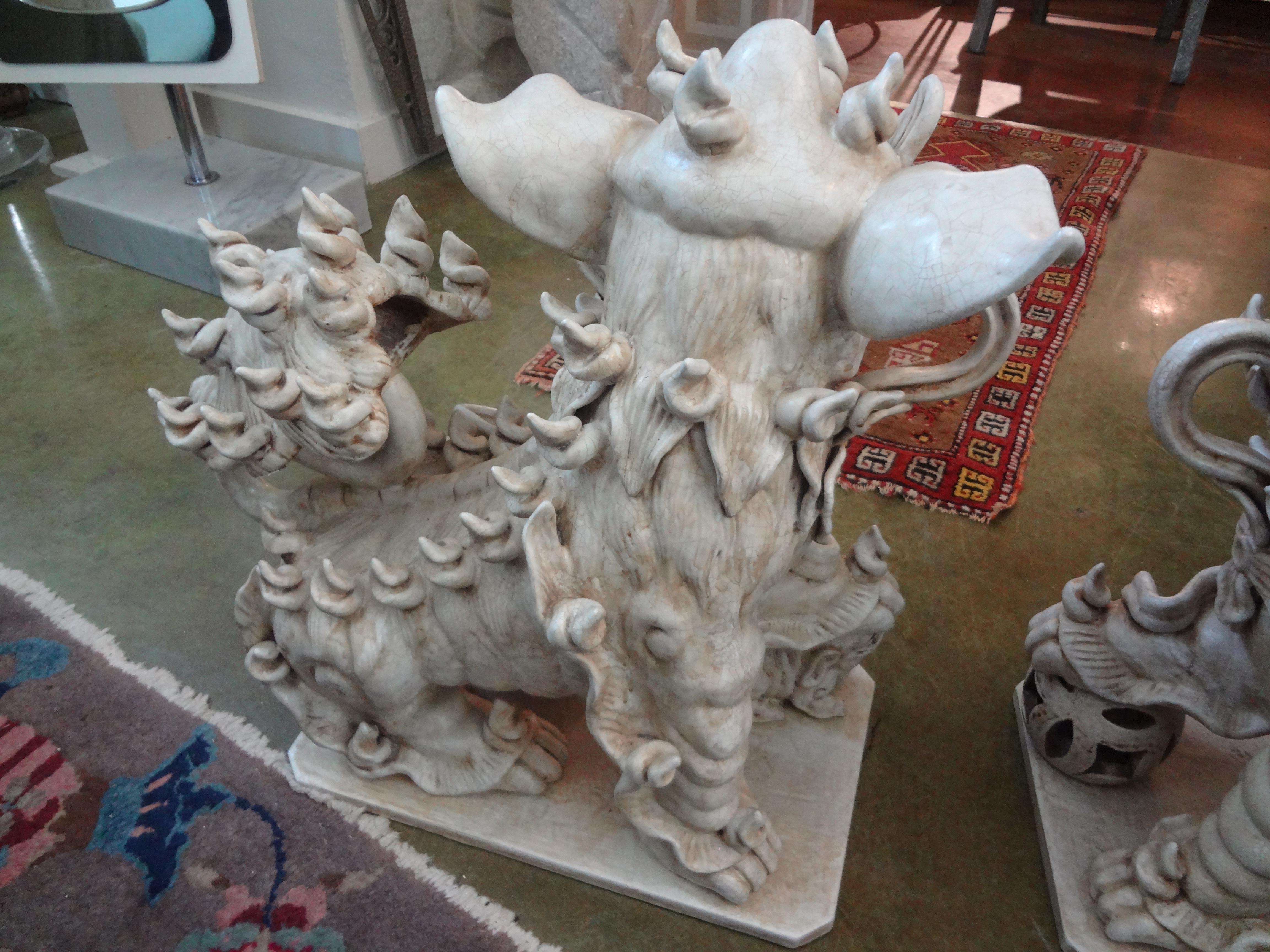 Pair of Glazed Ceramic Foo Dogs at 1stDibs