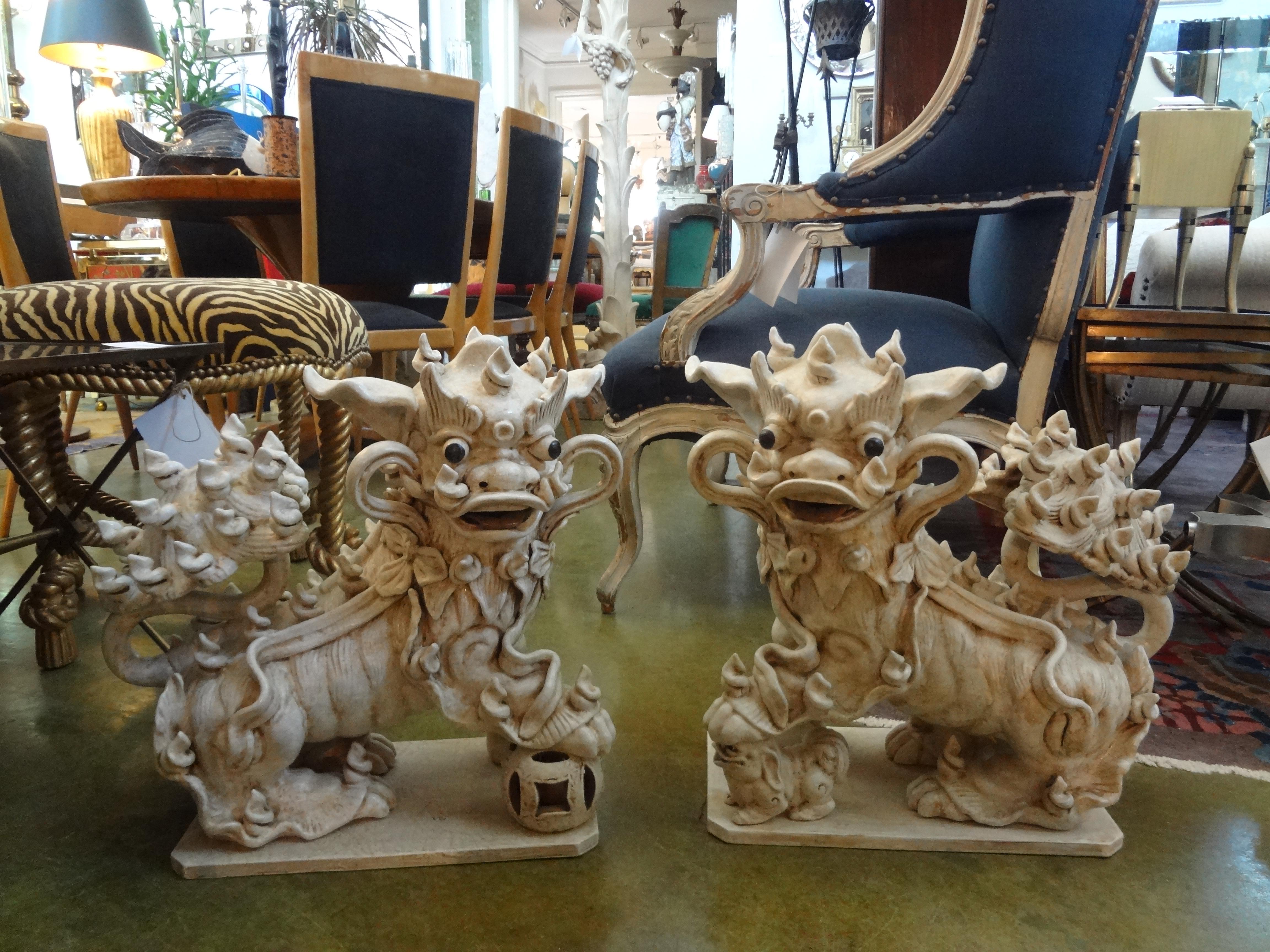 Pair of Glazed Ceramic Foo Dogs at 1stDibs