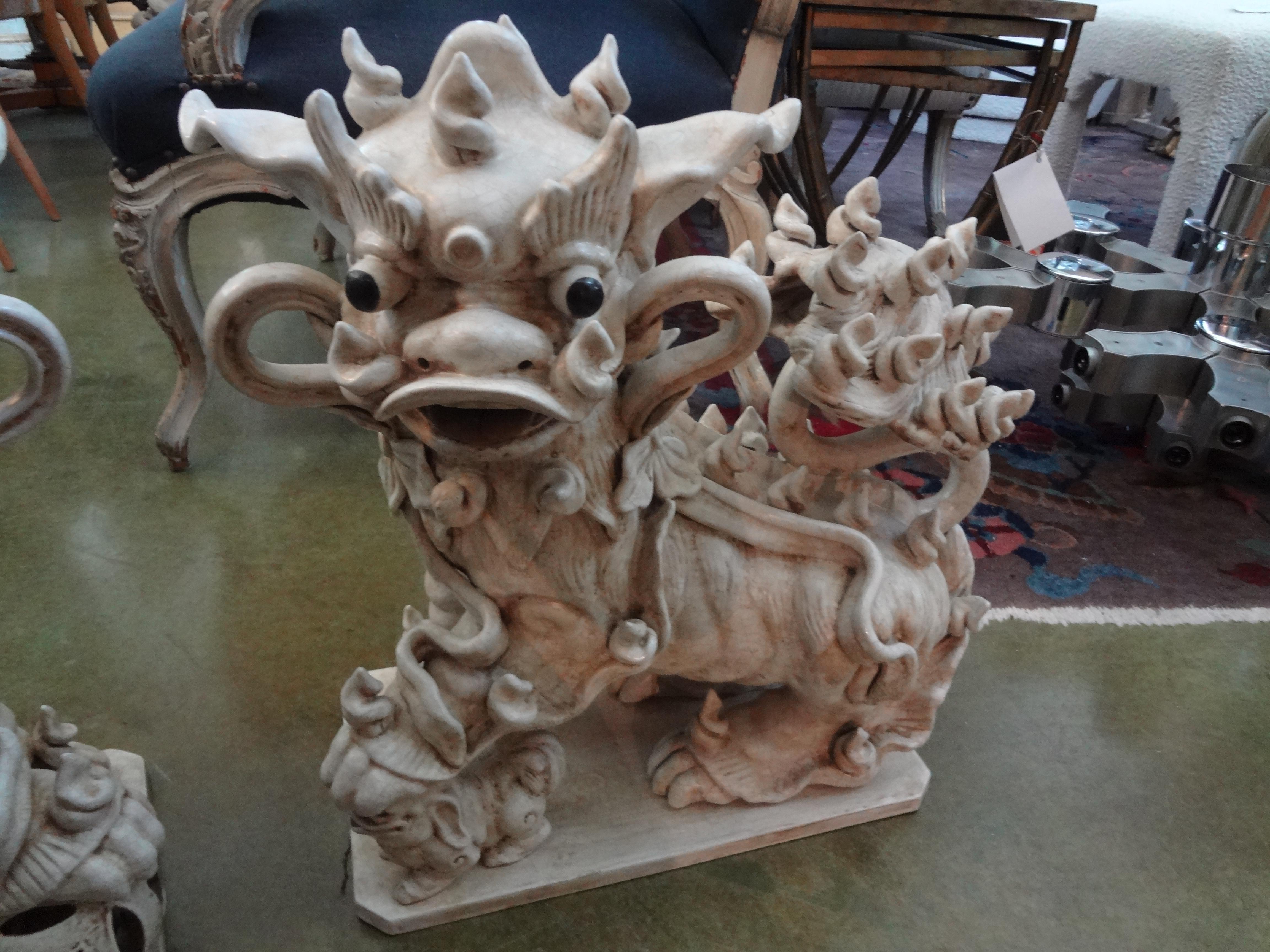 Pair of Glazed Ceramic Foo Dogs at 1stDibs