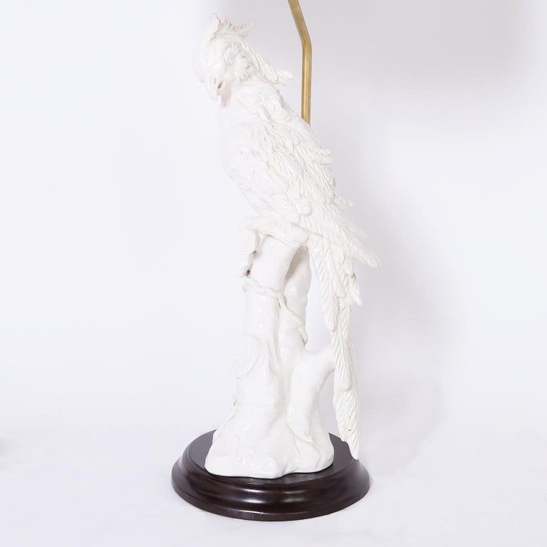 Pair of Glazed Earthenware Bird or Parrot Table Lamps For Sale at 1stDibs