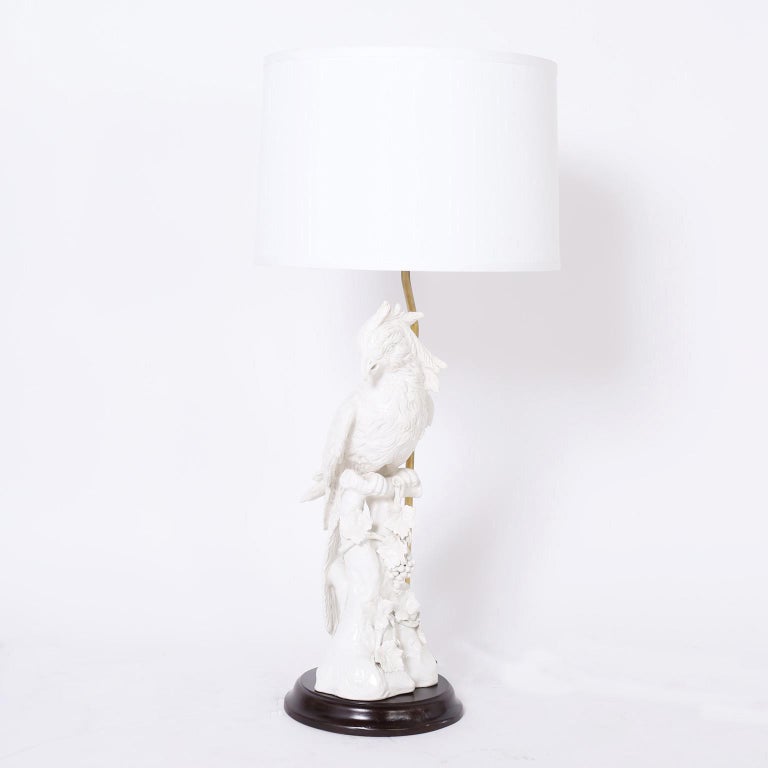Pair of Glazed Earthenware Bird or Parrot Table Lamps For Sale at 1stDibs
