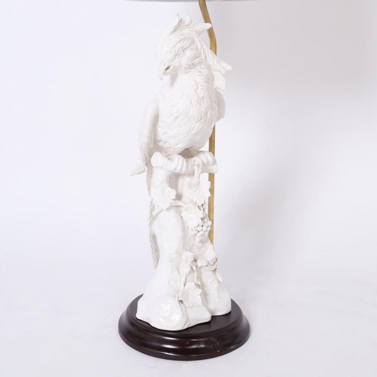 Pair of Glazed Earthenware Bird or Parrot Table Lamps For Sale at 1stDibs