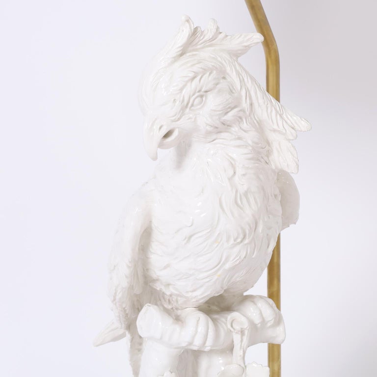 Pair of Glazed Earthenware Bird or Parrot Table Lamps For Sale at 1stDibs