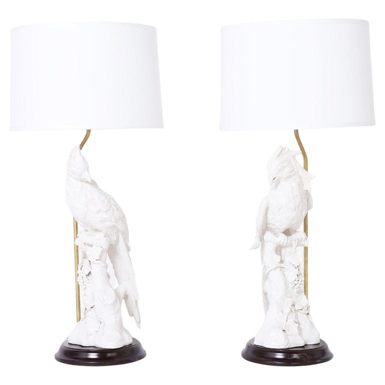 Pair of Glazed Earthenware Bird or Parrot Table Lamps For Sale at 1stDibs