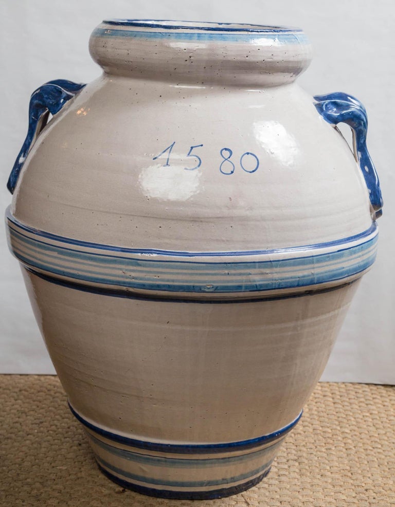 Pair of Glazed Terracotta Olive Oil and Essence of Herbs Jars at 1stDibs