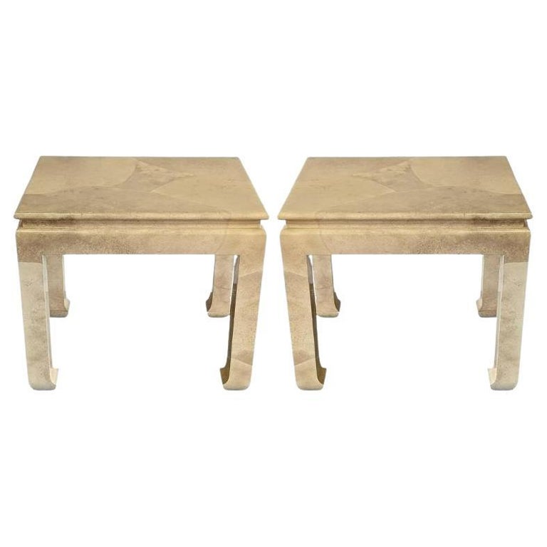 Pair of Goatskin Karl Springer Style Side Tables For Sale at 1stDibs