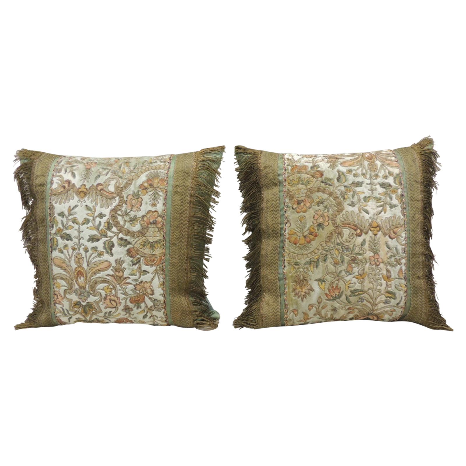 Luois XVI Antique Embroidered Cushions Est. 1930 Green and Red Velvet ...
